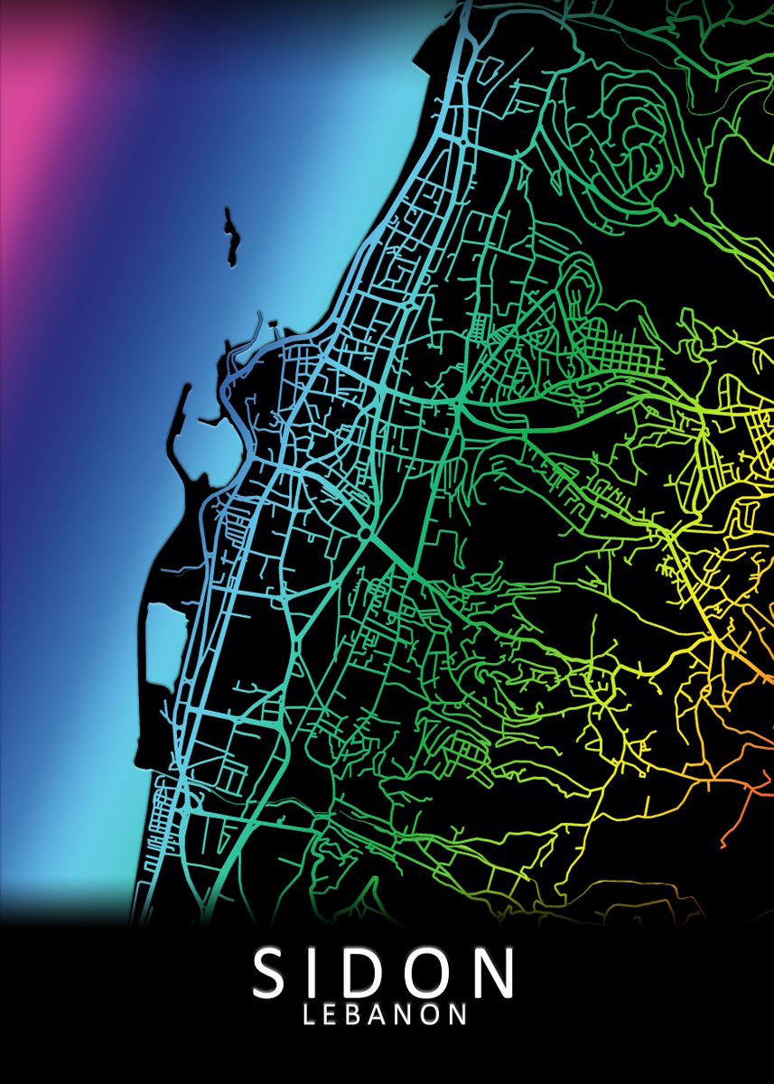 'Sidon Lebanon' Poster, picture, metal print, paint by City Map Art ...
