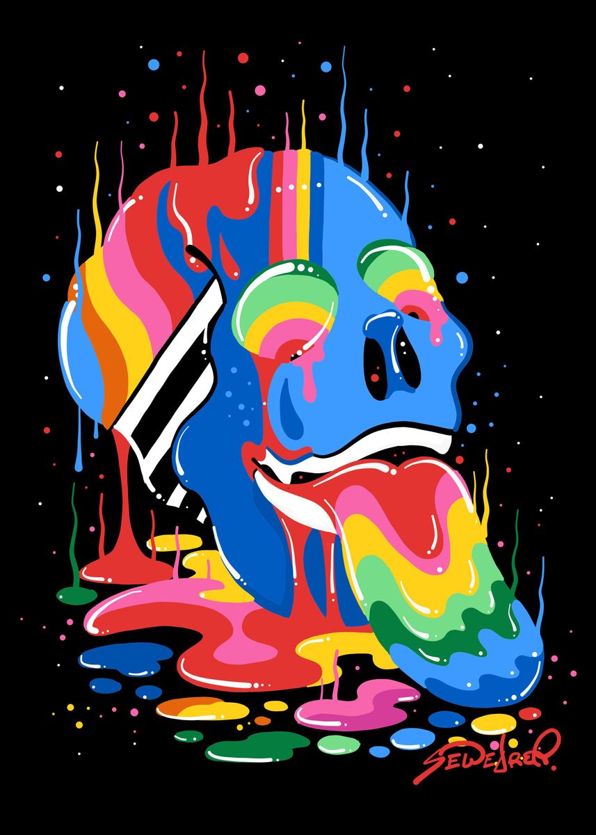 'Trippy Melting Skull' Poster, picture, metal print, paint by Sarah ...