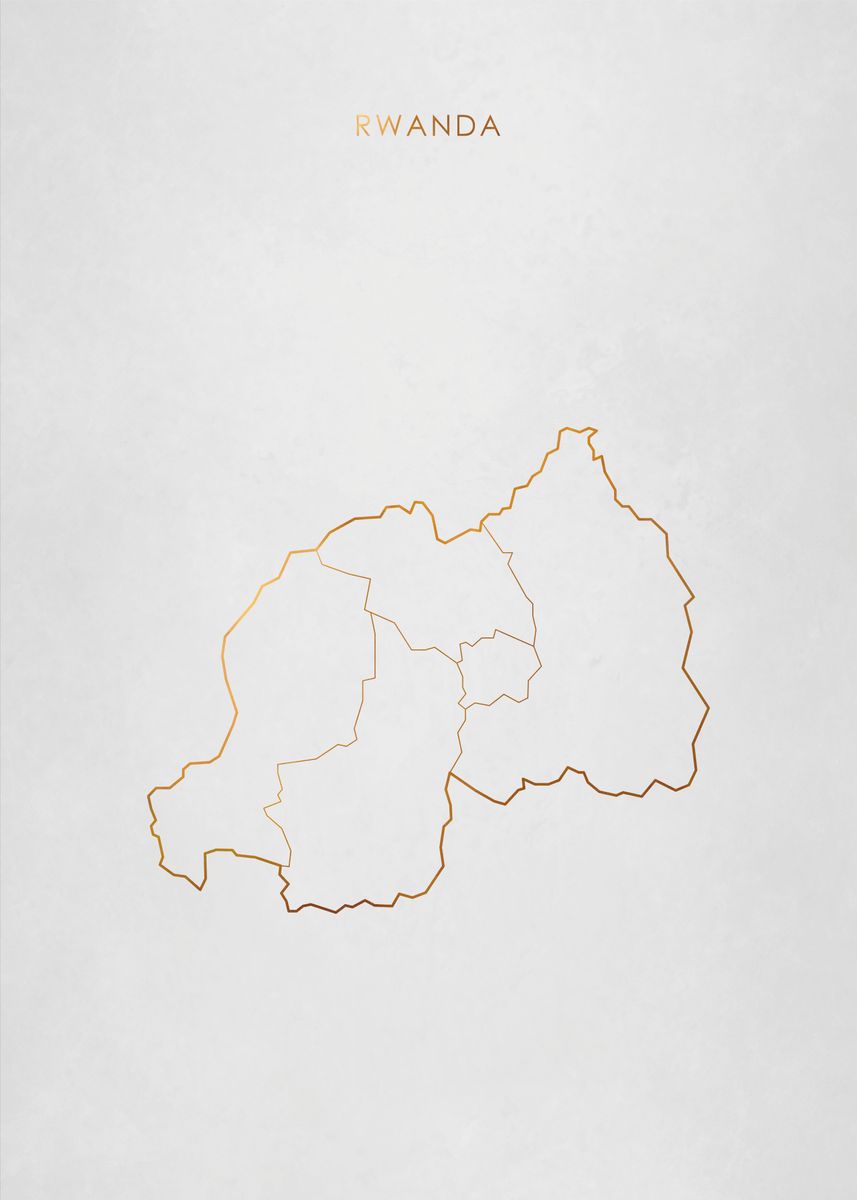 'Gold Rwanda Map' Poster, picture, metal print, paint by aio | Displate