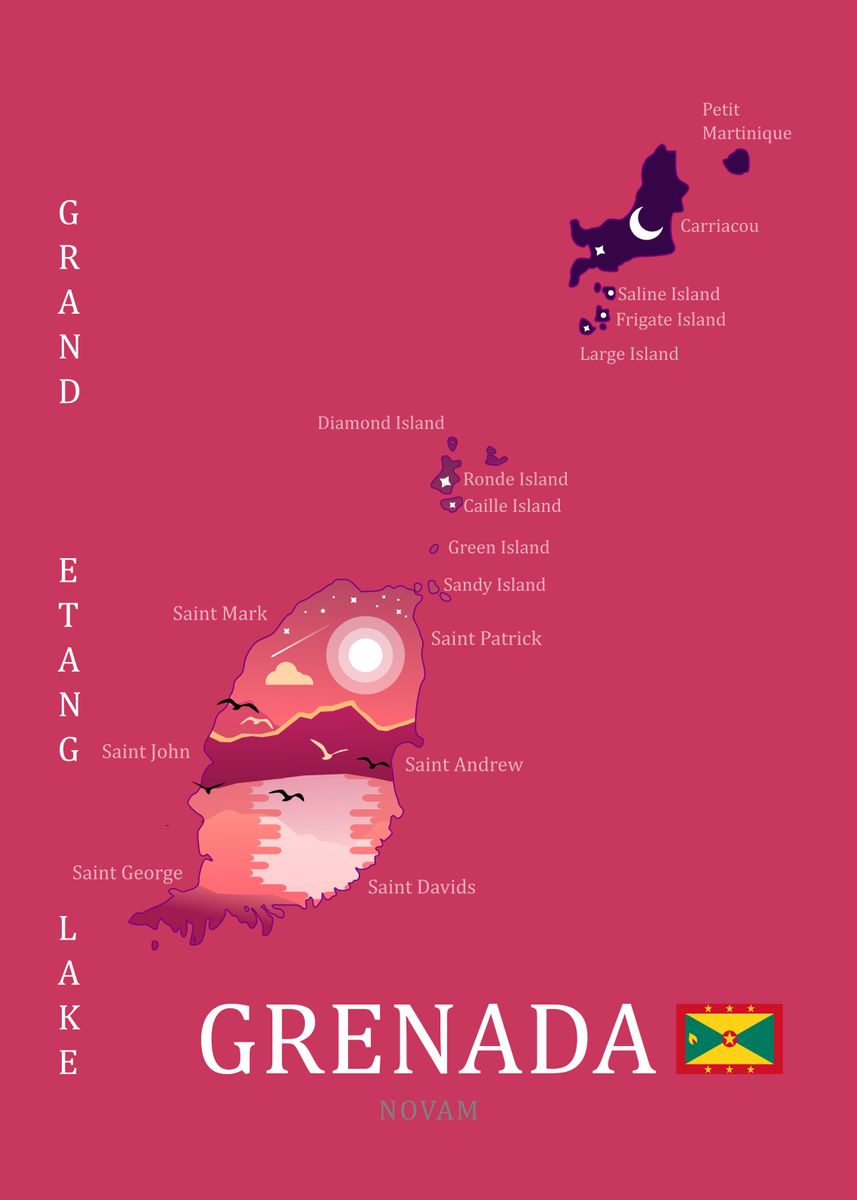 'Grenada Silhouette Design' Poster, picture, metal print, paint by ...