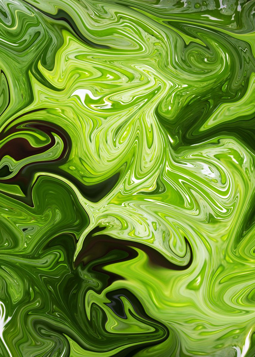 'Bright Green Liquid Dreams' Poster, picture, metal print, paint by ...
