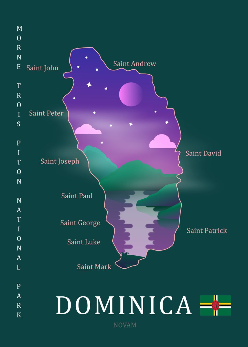 'Dominica Silhouette Design' Poster, picture, metal print, paint by ...