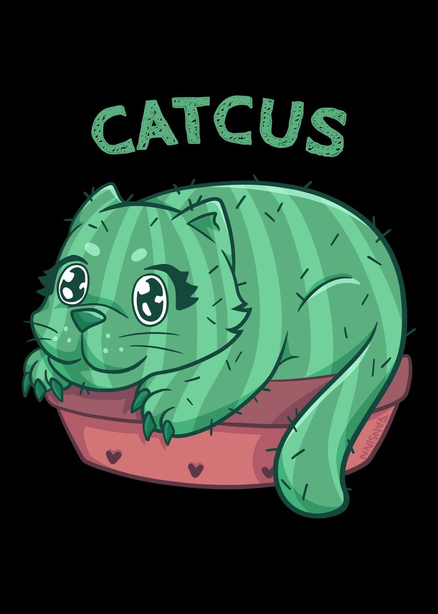 'Catcus cat kitten Cactus S' Poster, picture, metal print, paint by ...