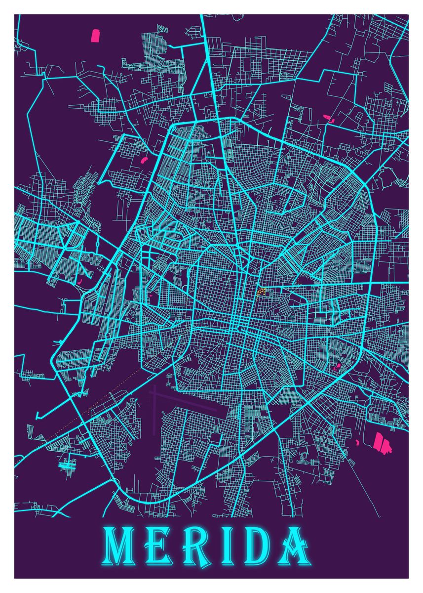 'Merida Neon City Map' Poster, picture, metal print, paint by Tien ...