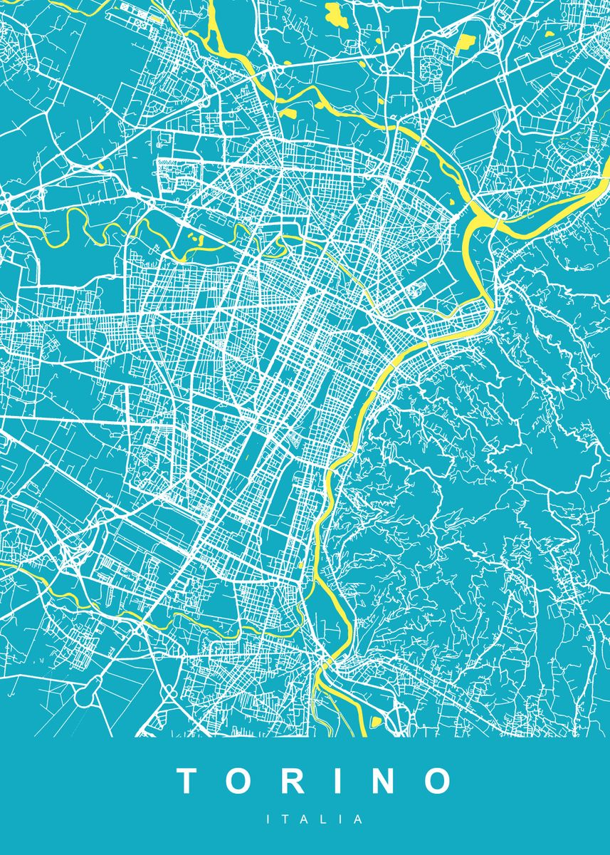 'TORINO City Map Italy' Poster, picture, metal print, paint by ...