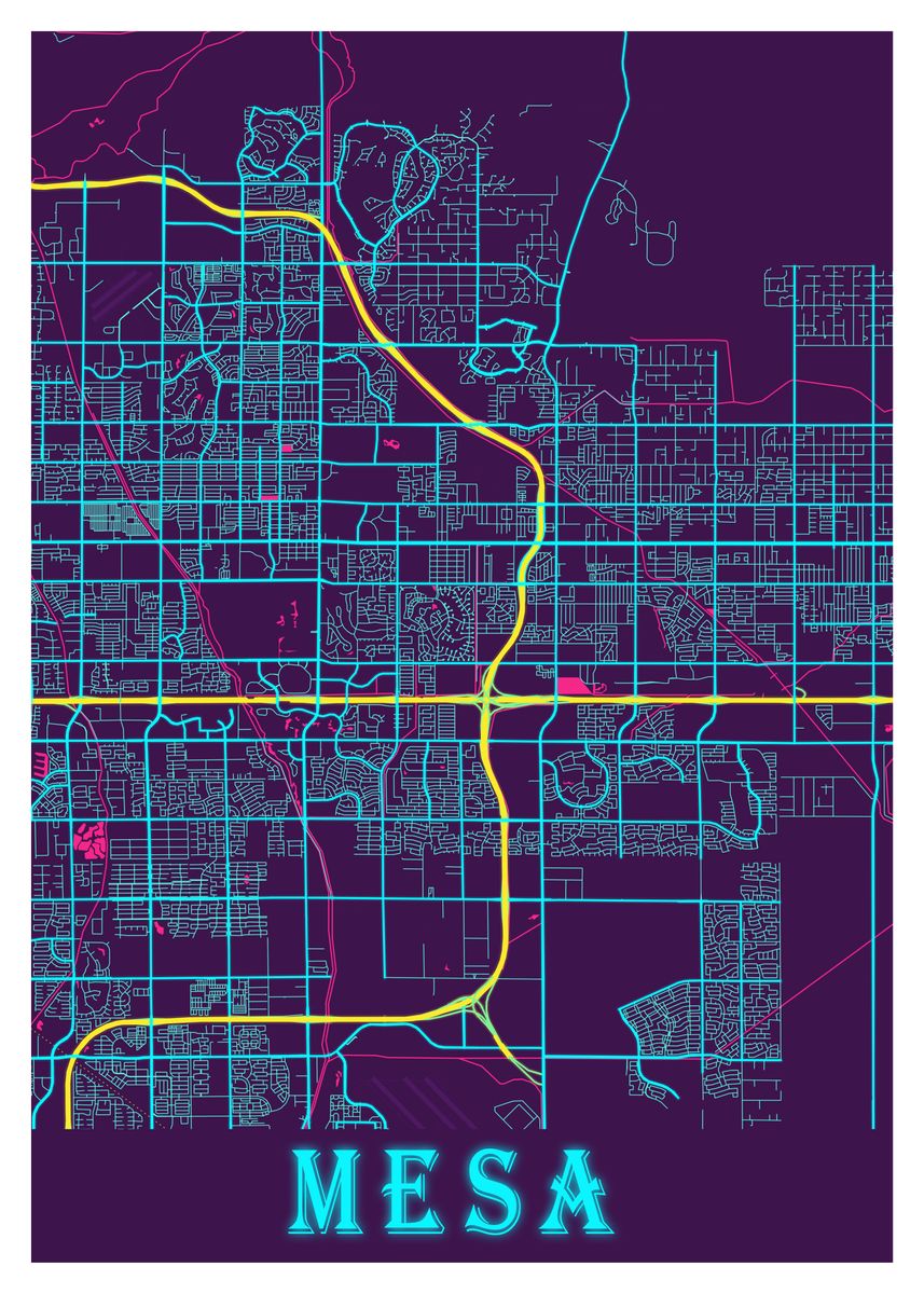 'Mesa Neon City Map' Poster, picture, metal print, paint by Tien ...