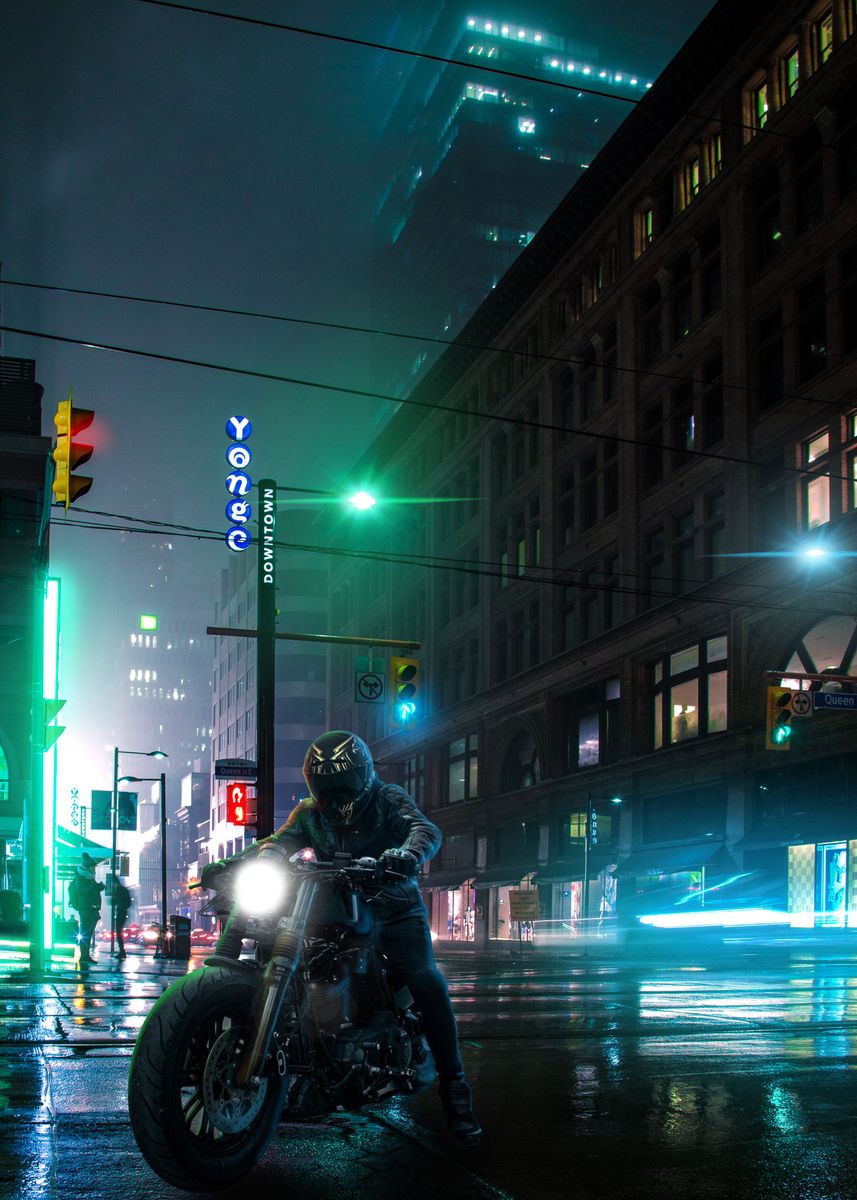 'Bike Rider Neon' Poster, picture, metal print, paint by SUNZ | Displate