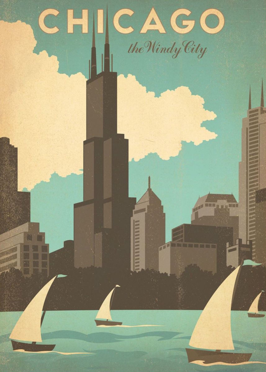 'Chicago Vintage Poster' Poster, picture, metal print, paint by ...