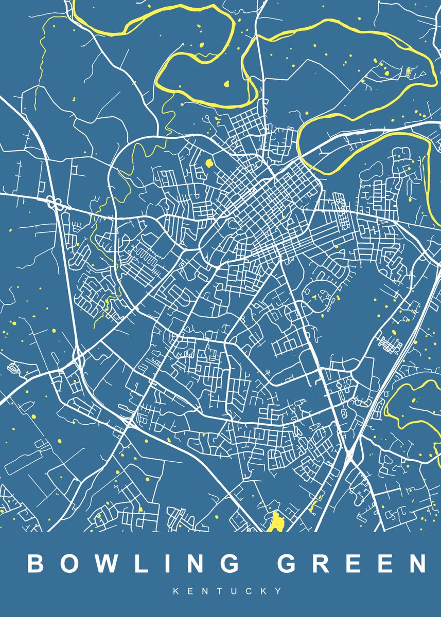 'Bowling Green Map Kentucky' Poster, picture, metal print, paint by ...