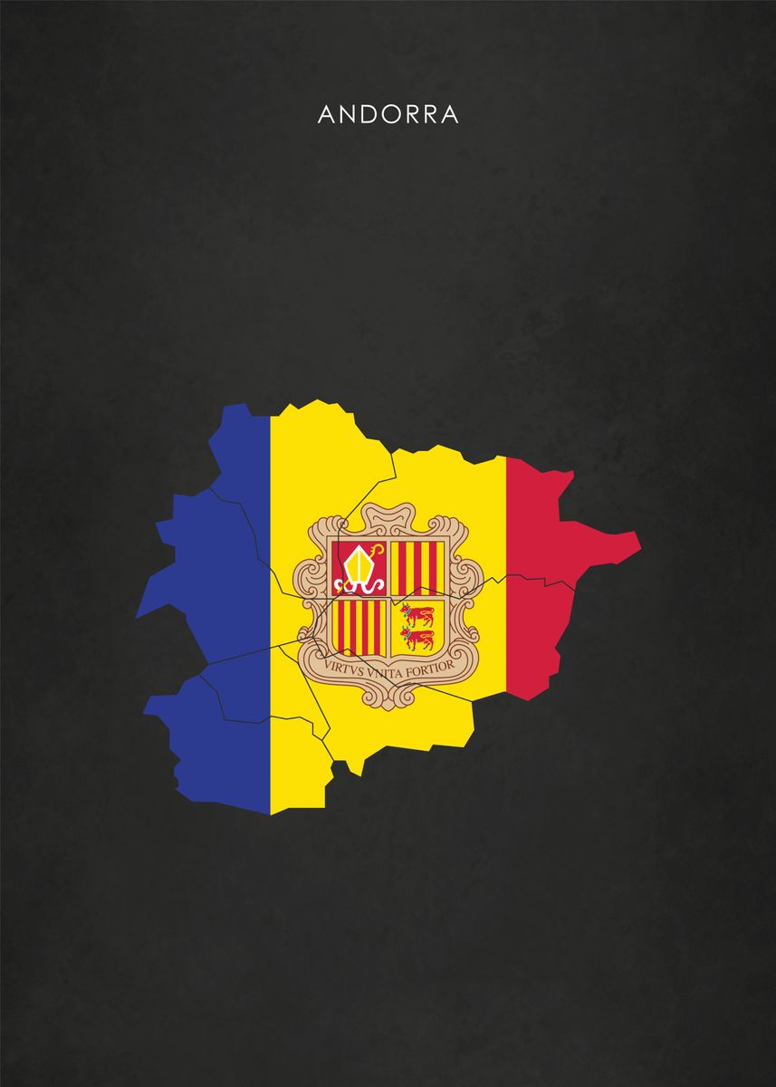 'Andorra Flag Map' Poster, picture, metal print, paint by aio | Displate