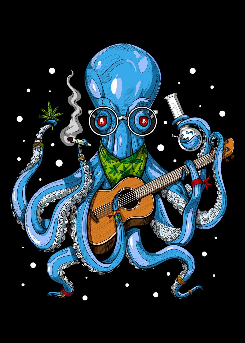 'Octopus Hippie Stoner' Poster, picture, metal print, paint by ...