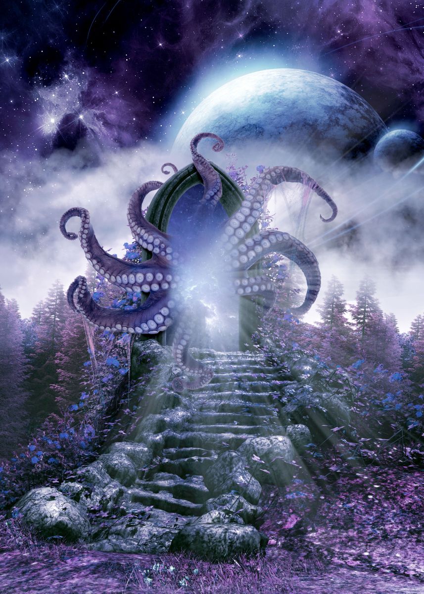 'OCTOSPACE' Poster, picture, metal print, paint by bevisualz | Displate