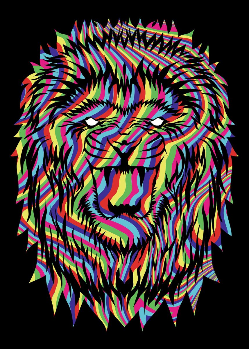 'Rave Psychedelic Lion' Poster, picture, metal print, paint by QQnicorn ...