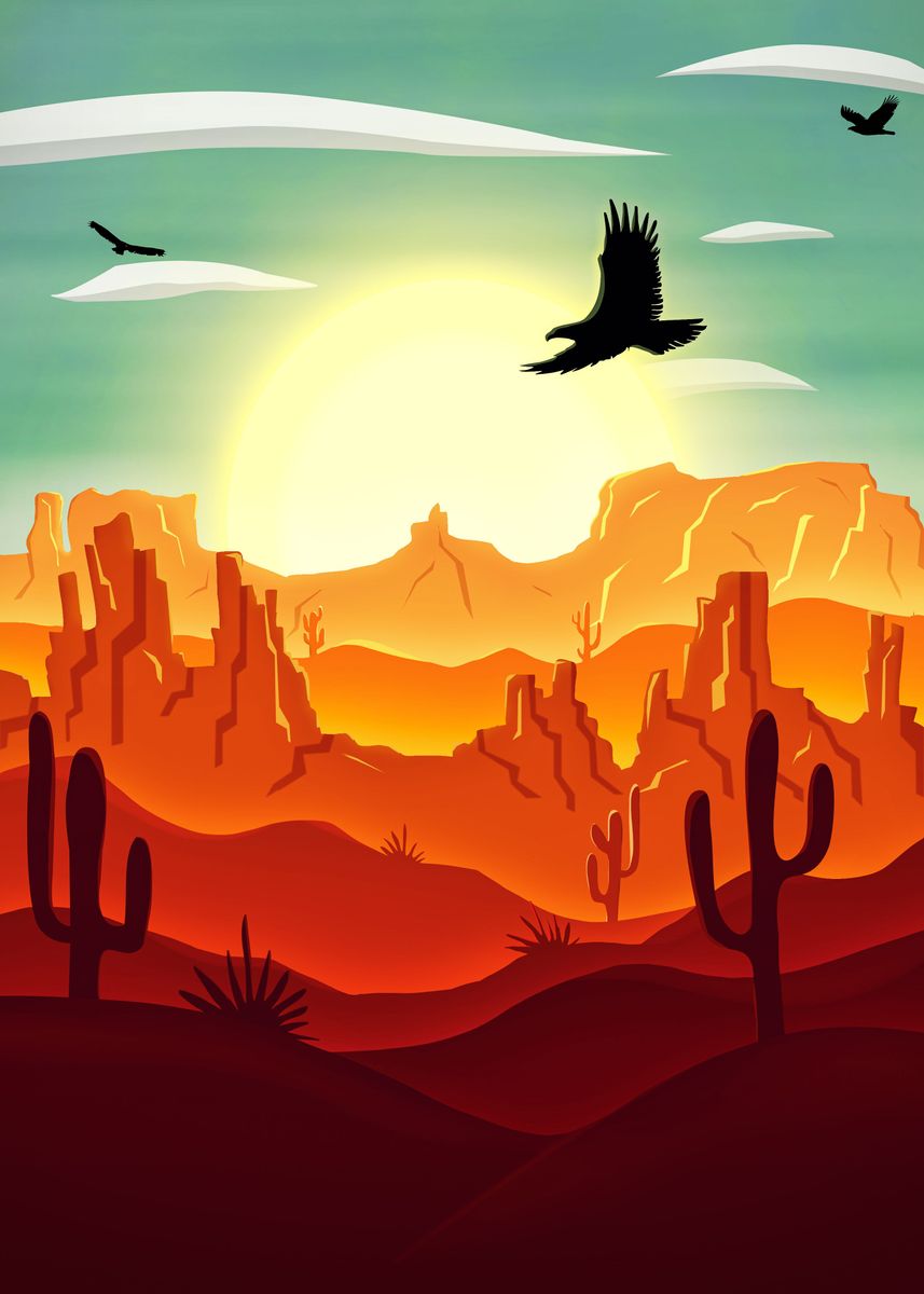 'Desert Landscape' Poster, picture, metal print, paint by Groltard ...