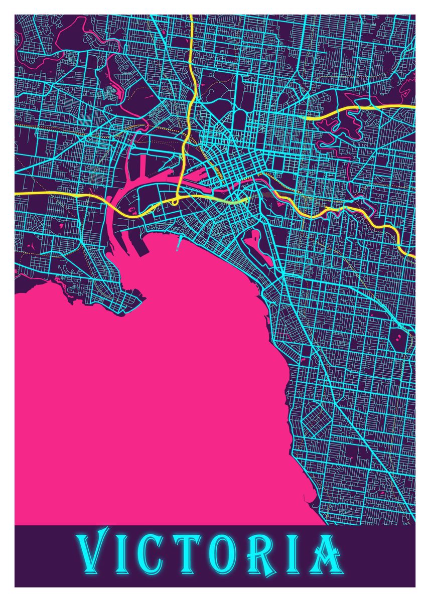 'Victoria Neon City Map' Poster by Tien Stencil | Displate