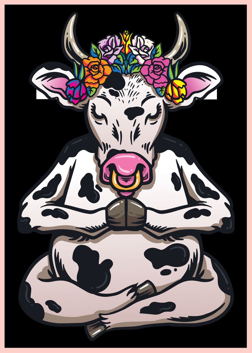 'Cow Yoga' Poster, picture, metal print, paint by Guido Gottwald | Displate