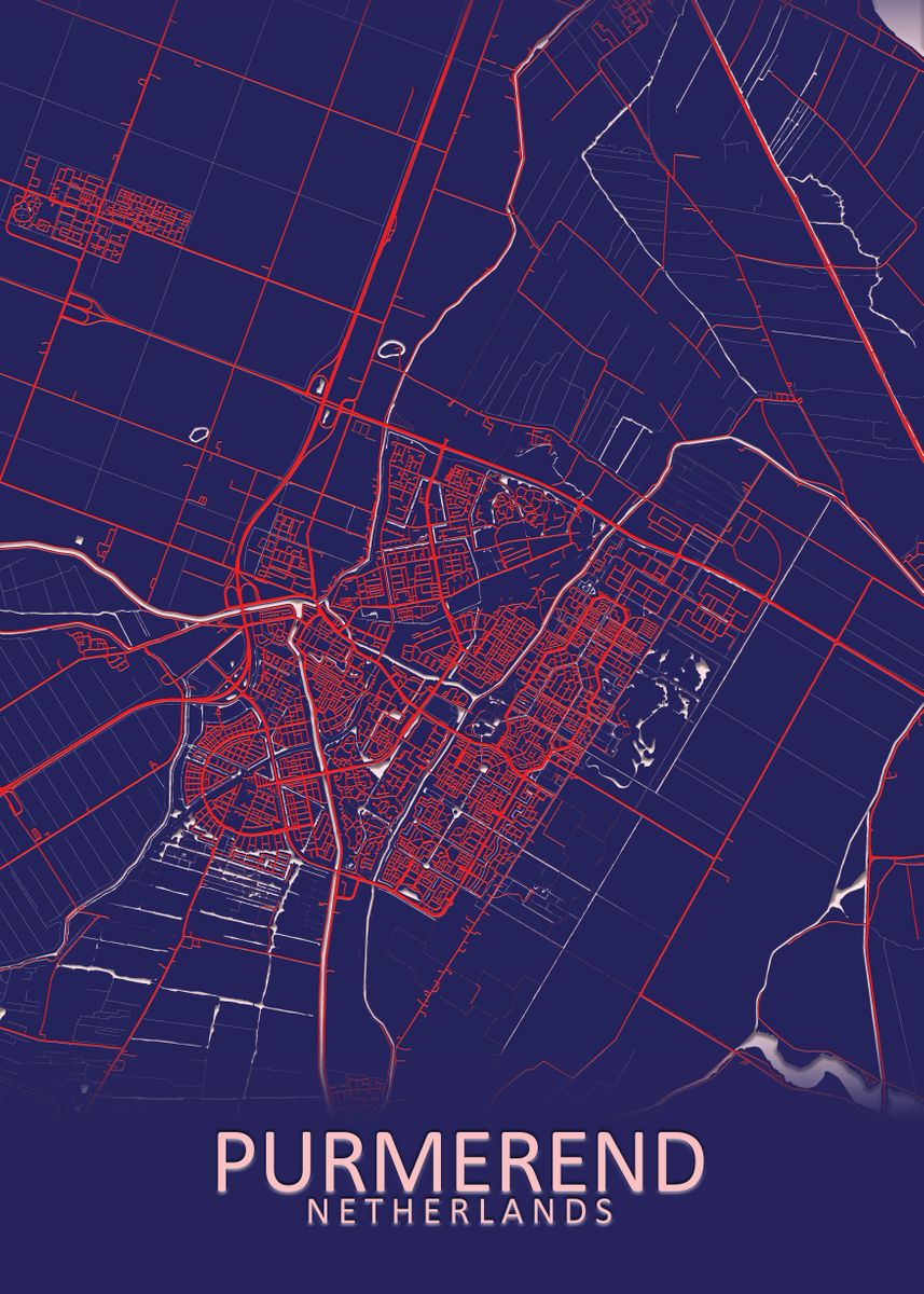 'Purmerend Netherlands' Poster, picture, metal print, paint by City Map ...