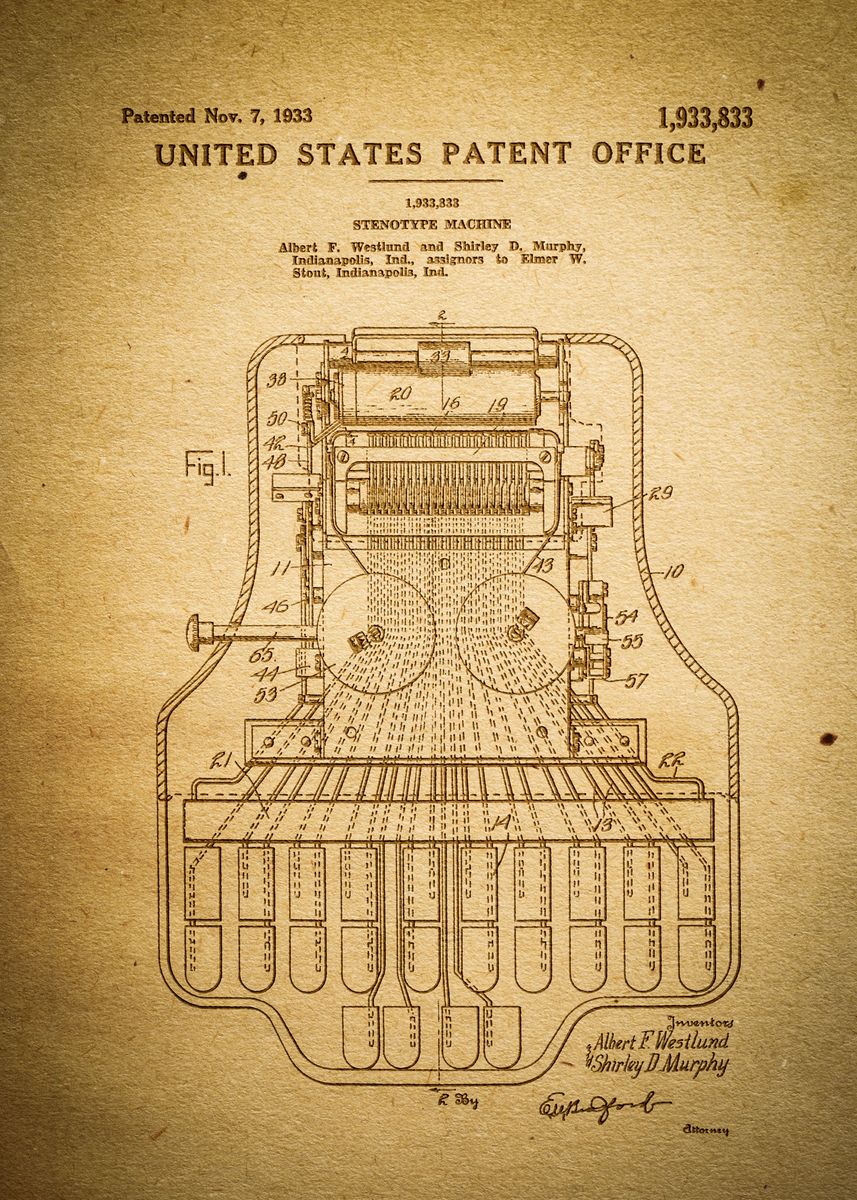 ' Stenotype Machine' Poster, picture, metal print, paint by Hawk | Displate