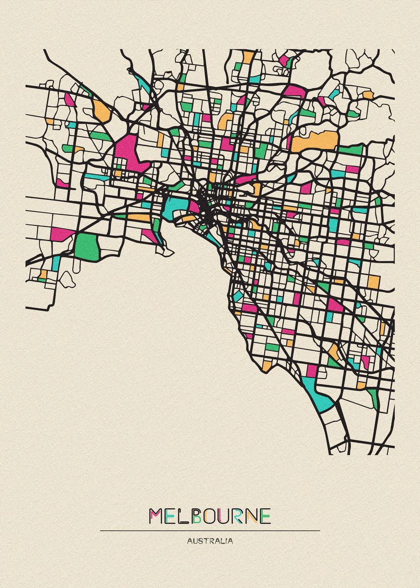 'Melbourne Map' Poster by Deniz A. | Displate