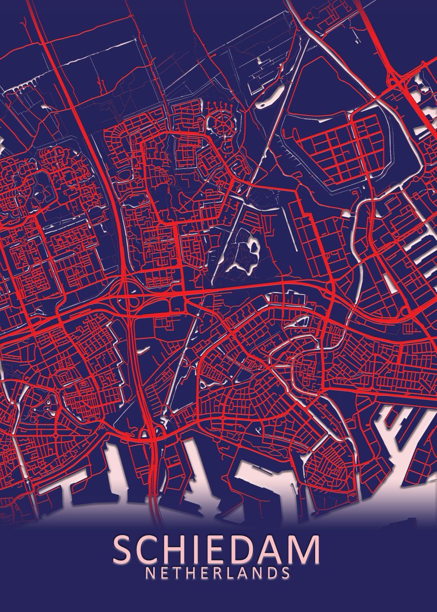 'Schiedam Netherlands' Poster, picture, metal print, paint by City Map ...
