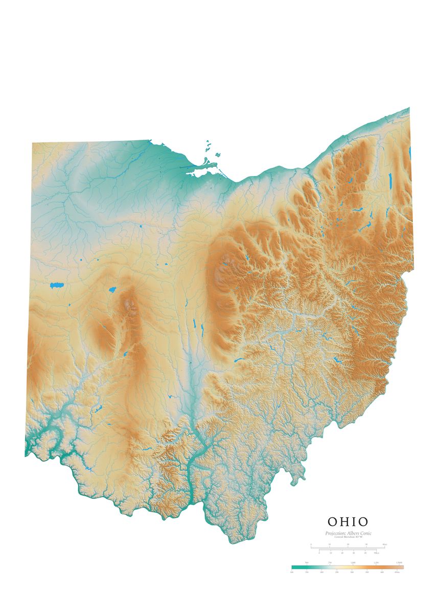 'Ohio Topography Map' Poster, picture, metal print, paint by Conceptual ...