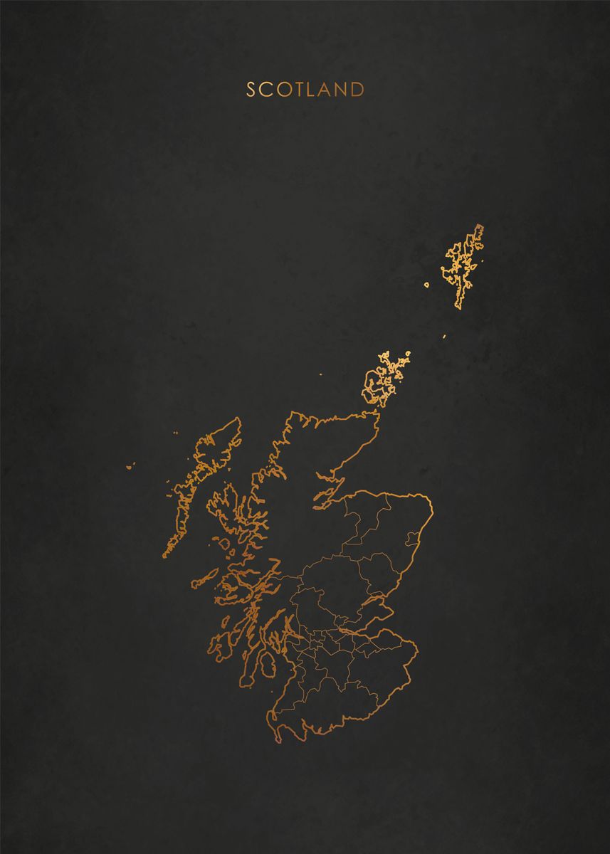 'Gold Scotland Map' Poster, picture, metal print, paint by aio | Displate