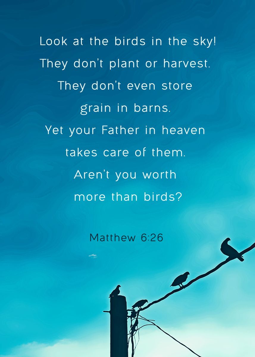 'Birds Bible Verse Motivate' Poster, picture, metal print, paint by ...
