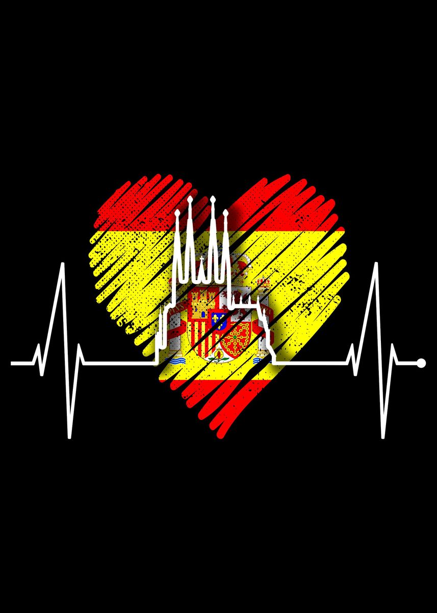 'Barcelona Skyline Heart' Poster, picture, metal print, paint by ...