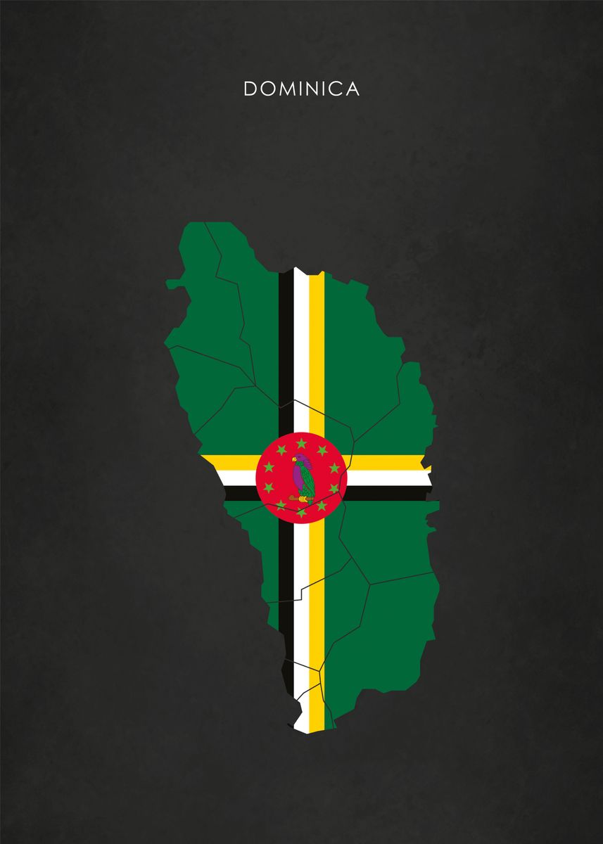 'Dominica Flag Map' Poster, picture, metal print, paint by aio | Displate