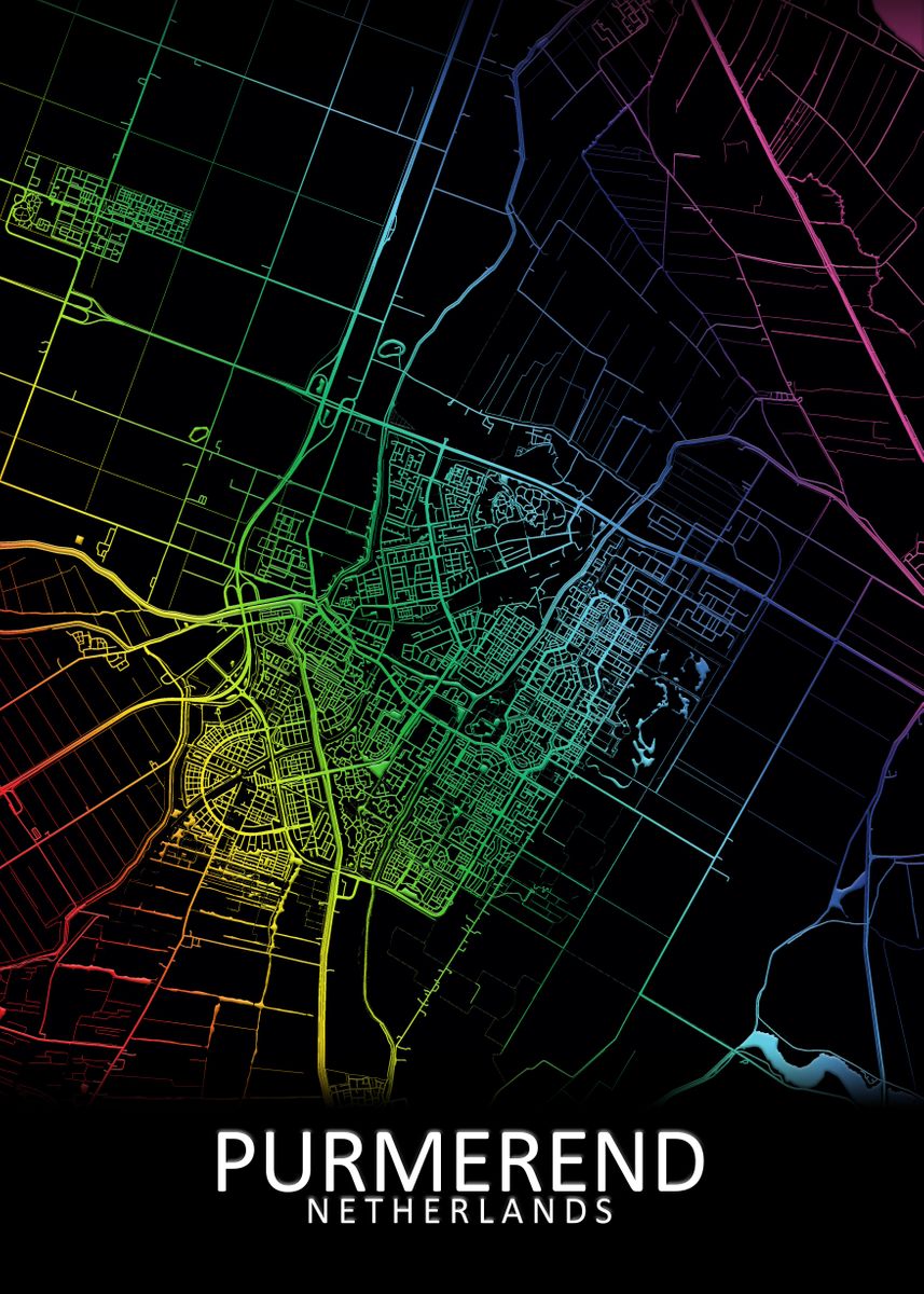 'Purmerend Netherlands' Poster, picture, metal print, paint by City Map ...