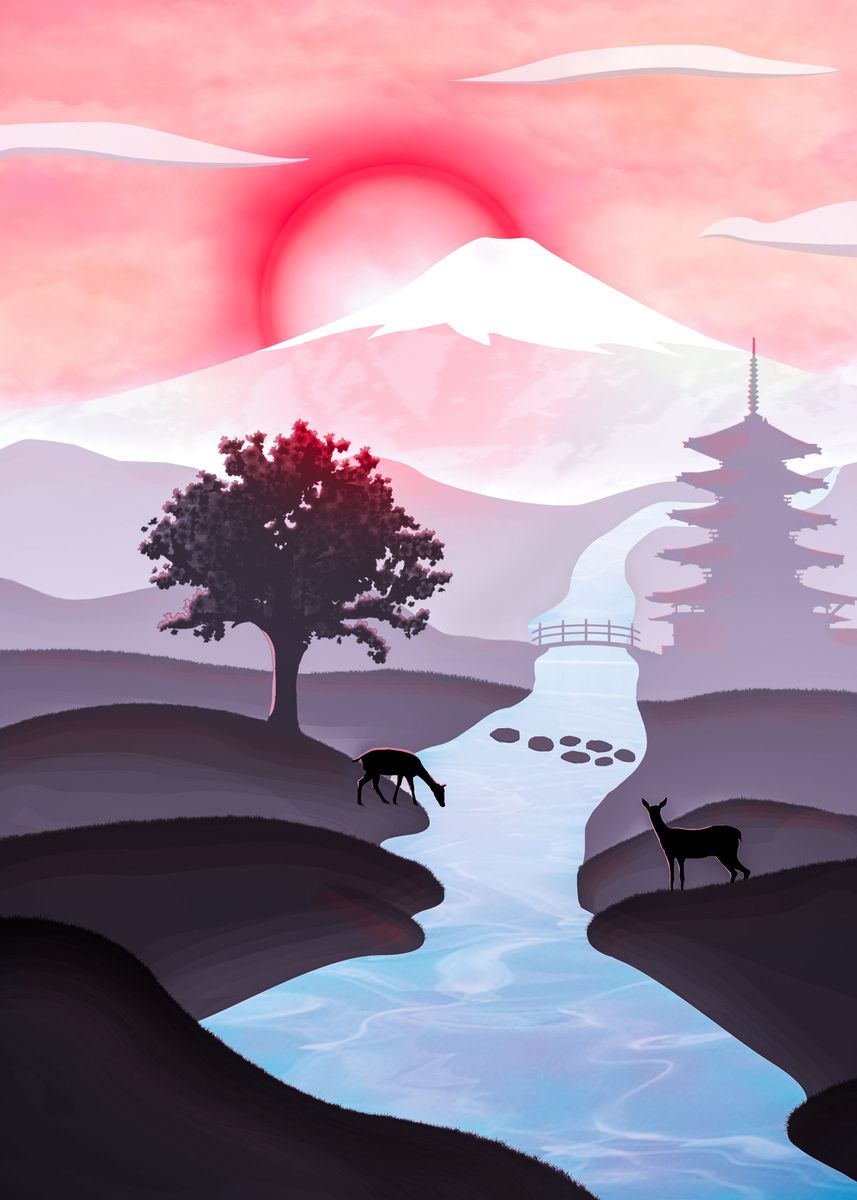 'Japan Landscape Day' Poster, picture, metal print, paint by Groltard ...