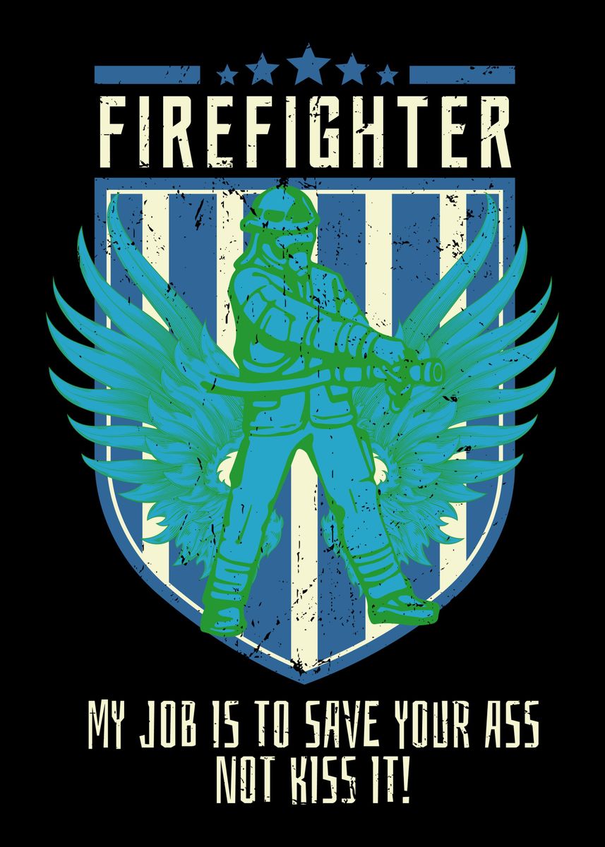 'Firefighter Fire Rescuer' Poster, picture, metal print, paint by ...