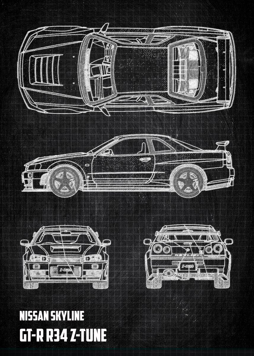 'nissan skyline r34' Poster, picture, metal print, paint by ZART DESIGN ...