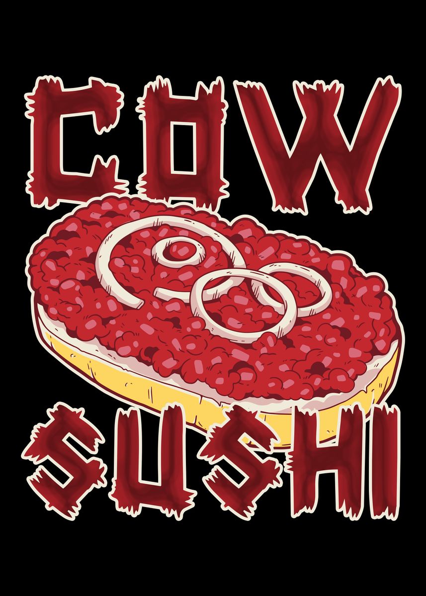 'Cow Sushi ' Poster, picture, metal print, paint by Artica | Displate