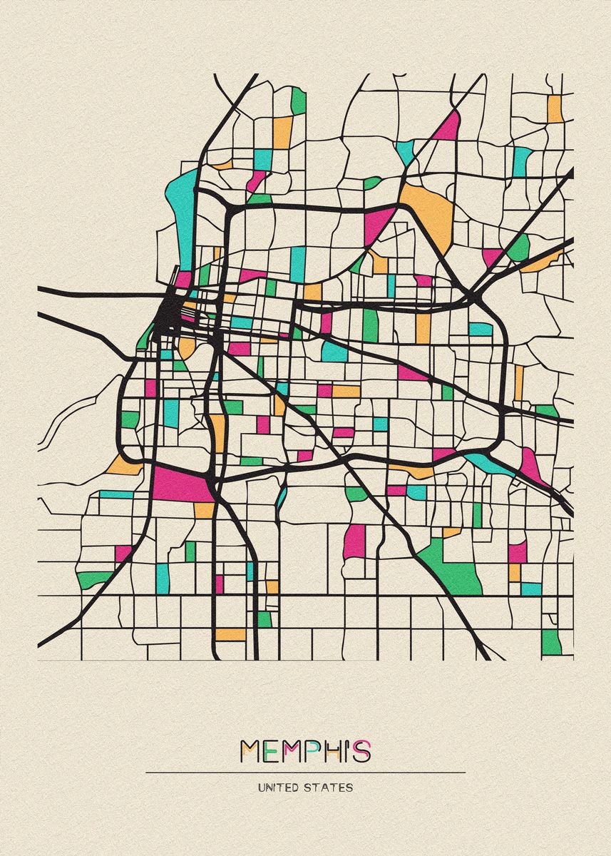 'Memphis Map' Poster, picture, metal print, paint by Deniz A. | Displate