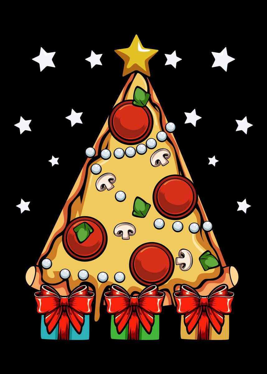 'Pizza Slice Christmas Tree' Poster, picture, metal print, paint by ...