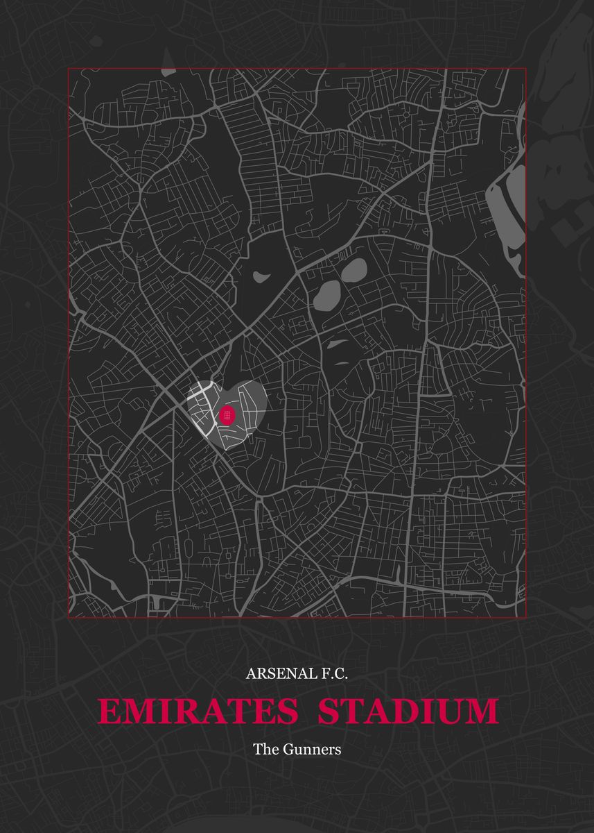 'Emirates Stadium Map' Poster, picture, metal print, paint by Dany ...