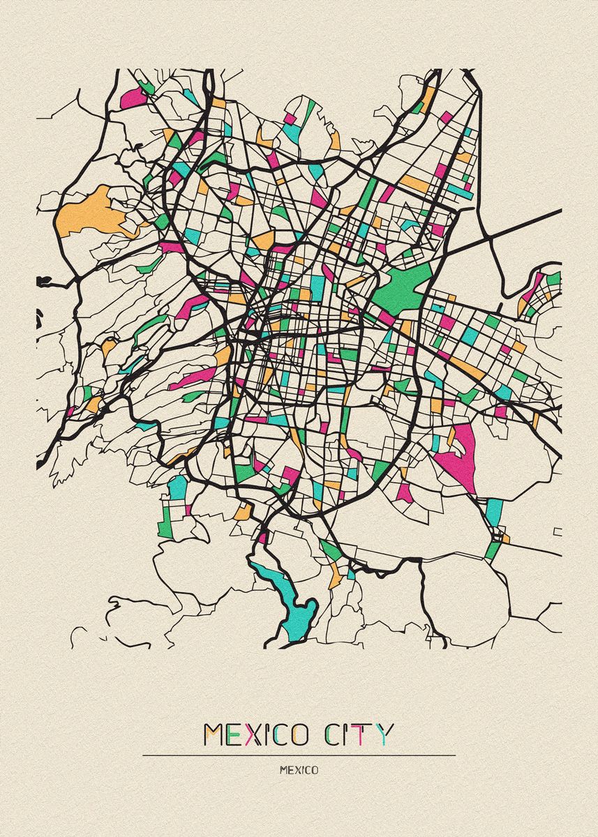 'Mexico City Map' Poster, picture, metal print, paint by Deniz A ...