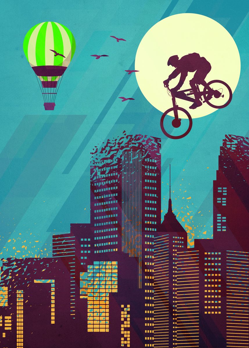 'MTB Skyline' Poster, picture, metal print, paint by PosterWorld | Displate