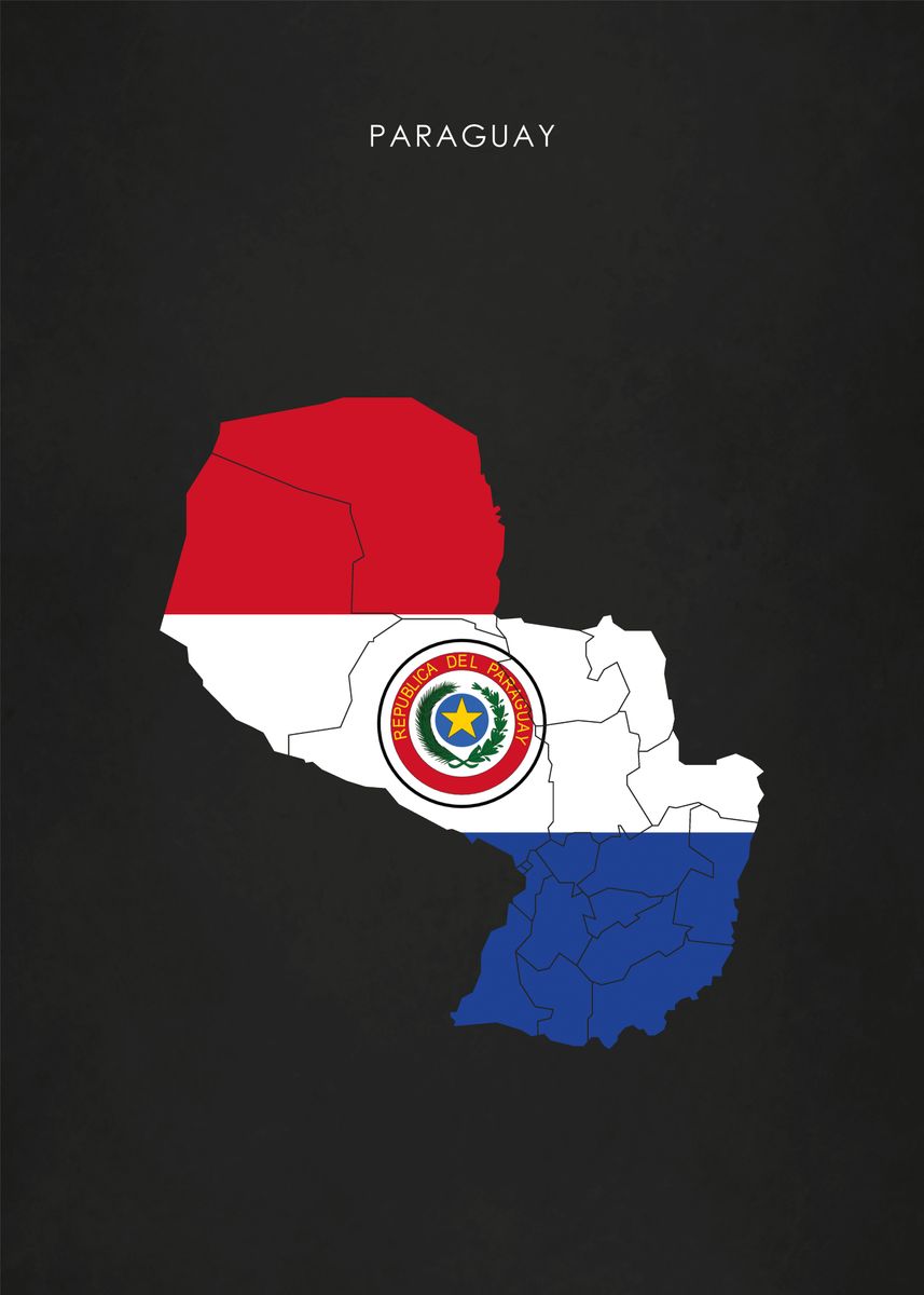 'Paraguay Flag Map Poster' Poster, picture, metal print, paint by aio ...