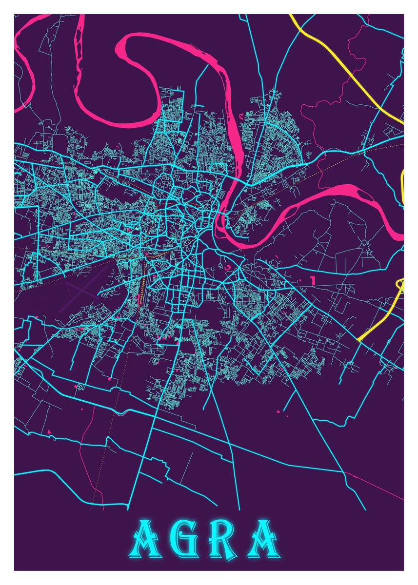 'Agra Neon City Map' Poster by Tien Stencil | Displate