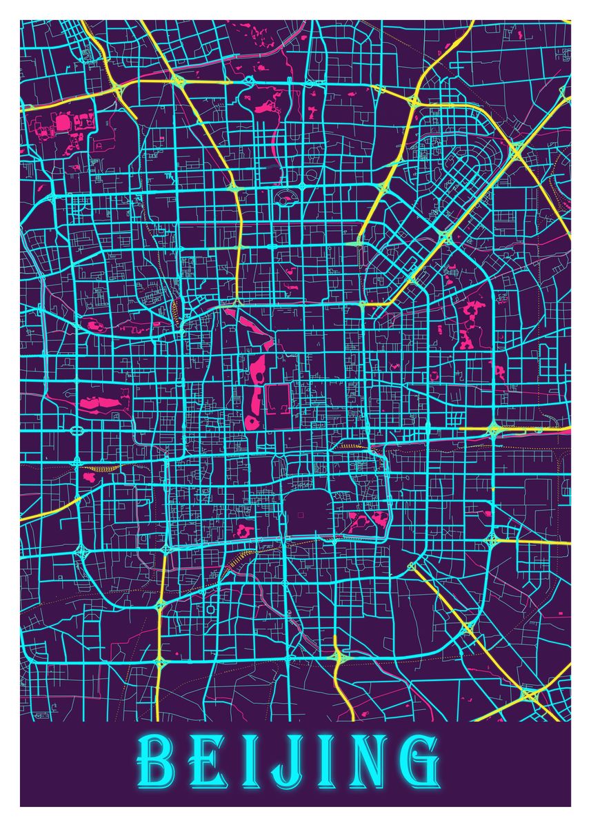 'Beijing Neon City Map' Poster by Tien Stencil | Displate
