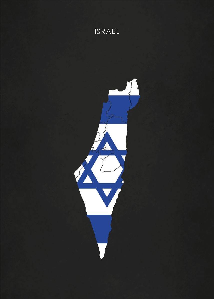 'Israel Flag Map Poster' Poster, picture, metal print, paint by aio ...