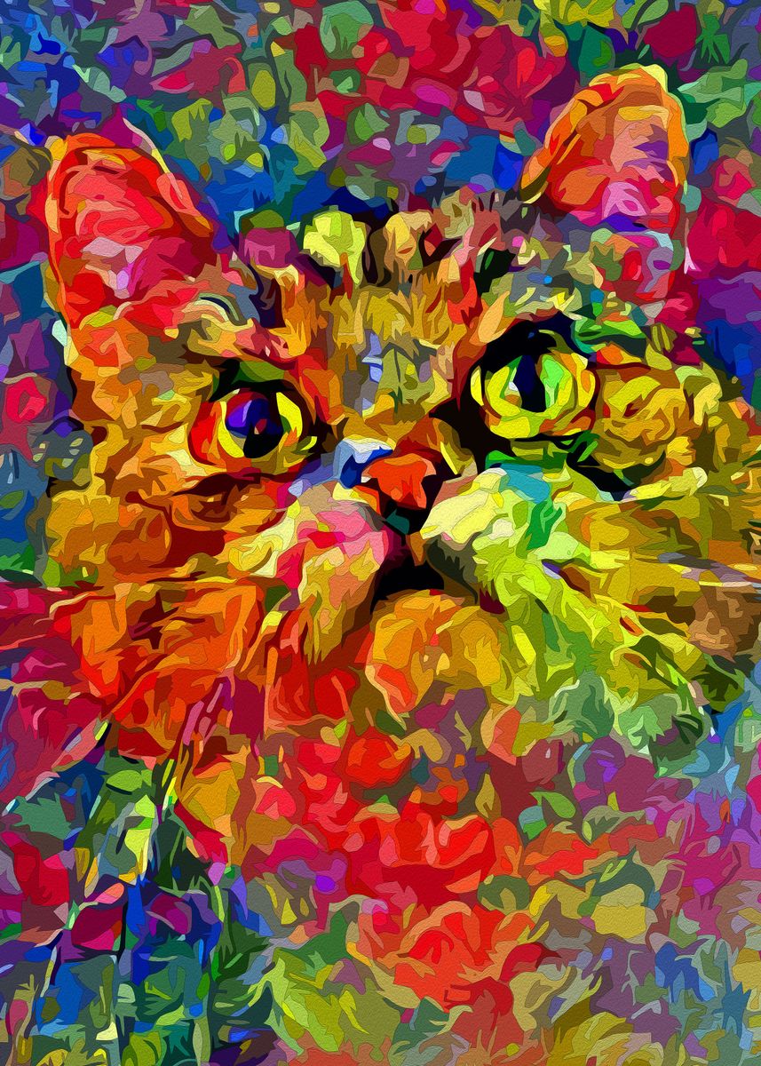 'Colorful cat' Poster, picture, metal print, paint by MasterHead | Displate