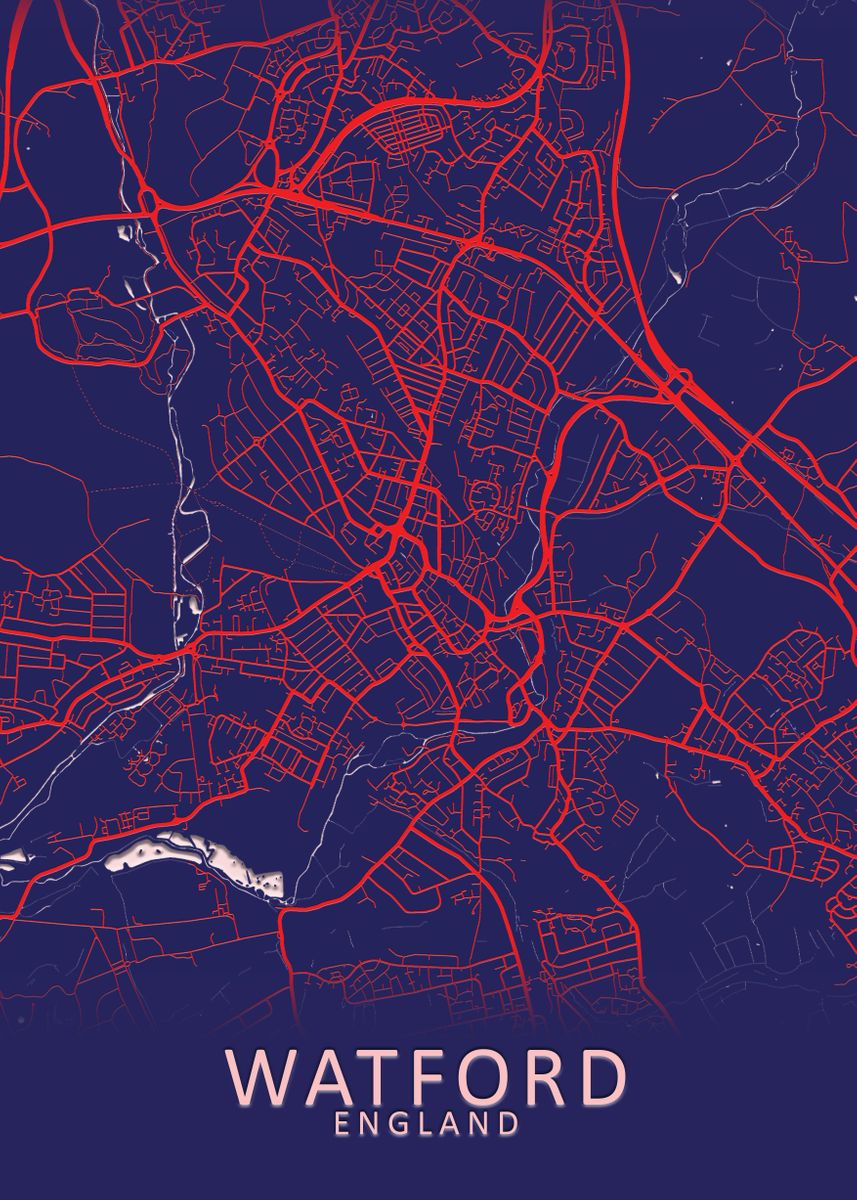 'Watford England' Poster, picture, metal print, paint by City Map Art ...