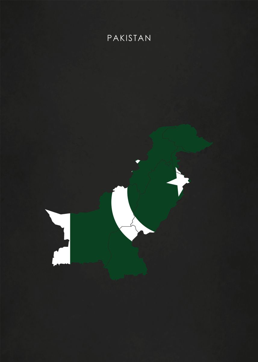 'Pakistan Flag Map Poster' Poster, picture, metal print, paint by aio ...
