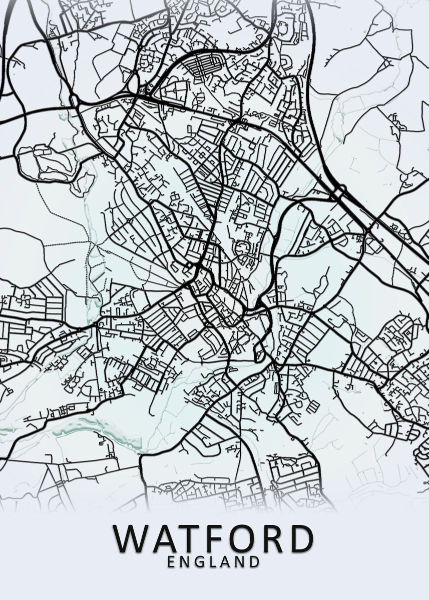 'Watford England' Poster, picture, metal print, paint by City Map Art ...