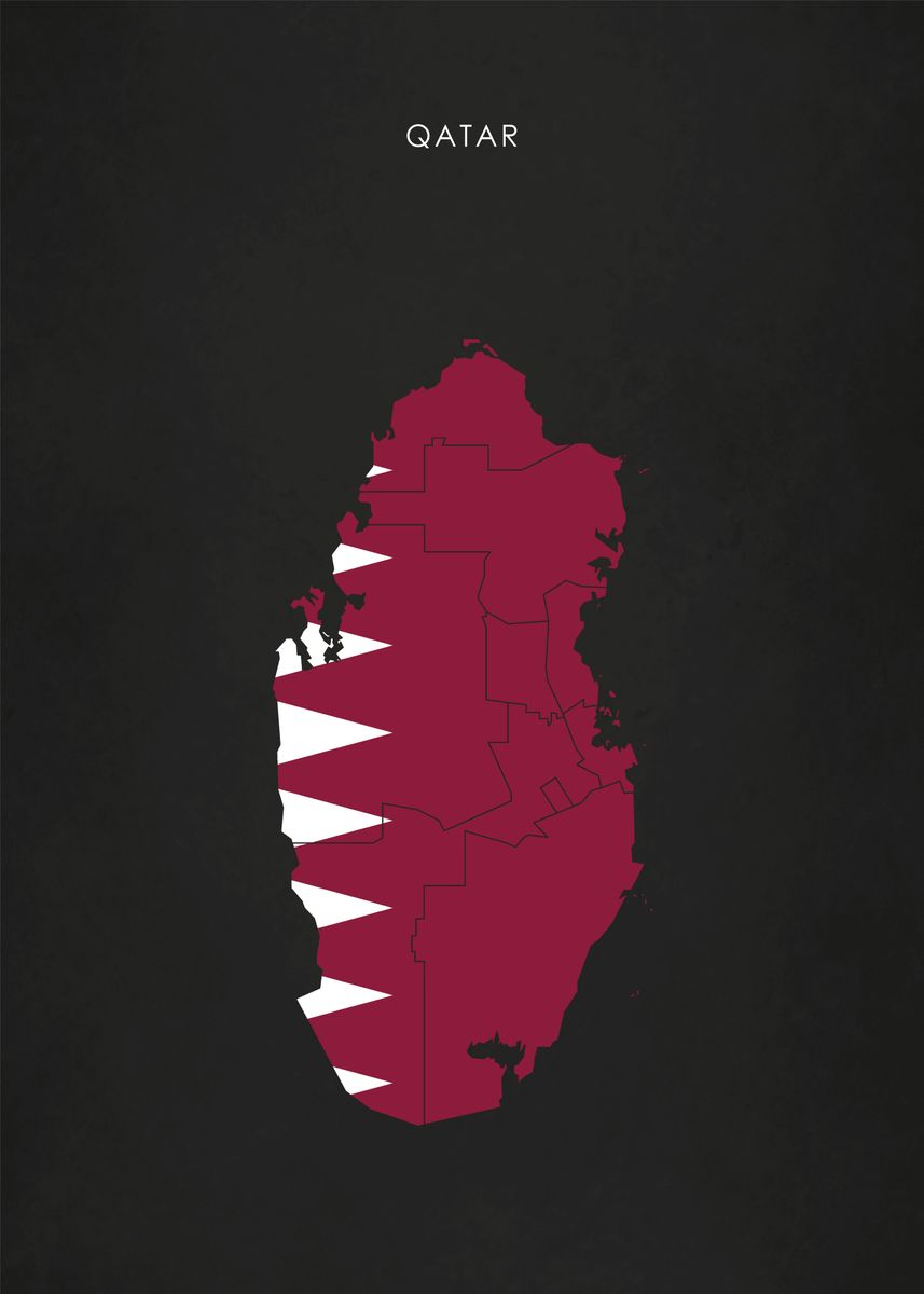 'Qatar Flag Map Poster' Poster, picture, metal print, paint by aio ...