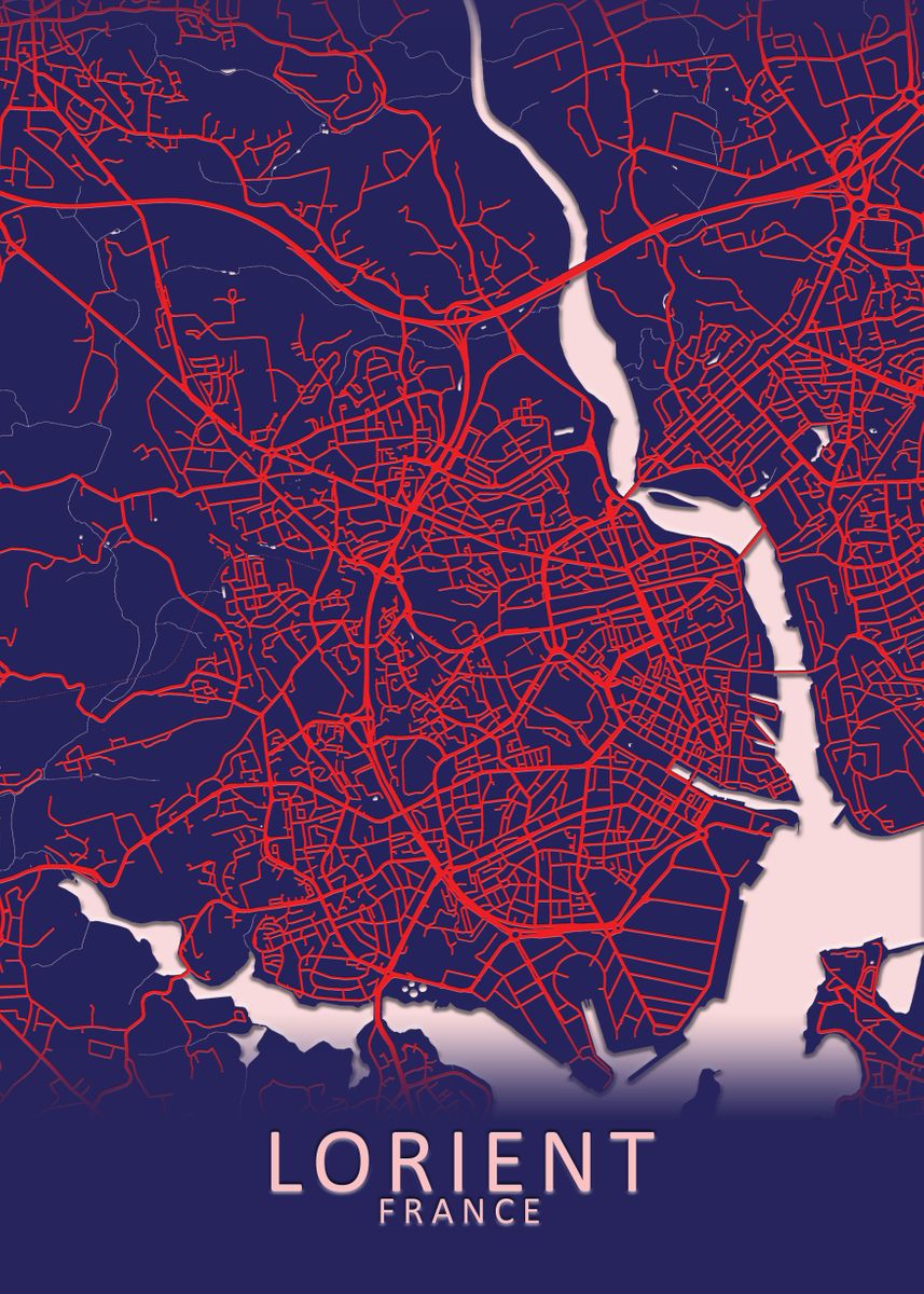 'Lorient France' Poster, picture, metal print, paint by City Map Art ...