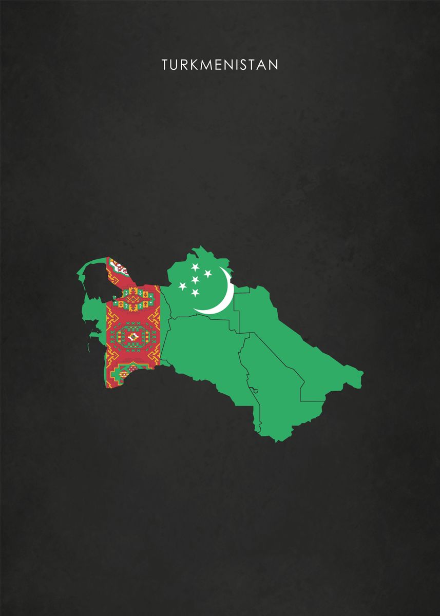 'Turkmenistan Flag Map' Poster by Alo | Displate